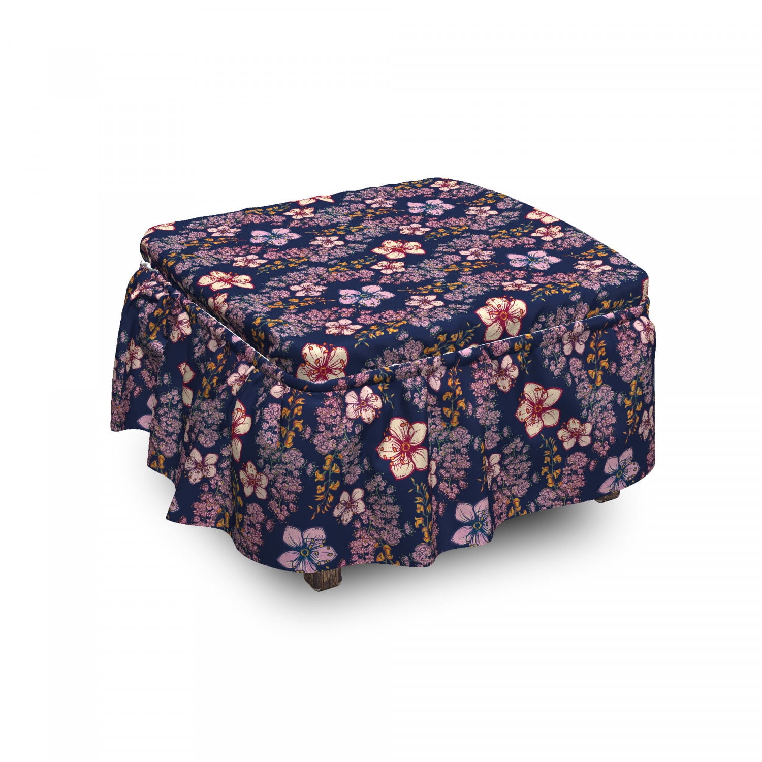 Floral Ottoman Cover, Vintage Theme Spring Flowers, 2 Piece Slipcover ...
