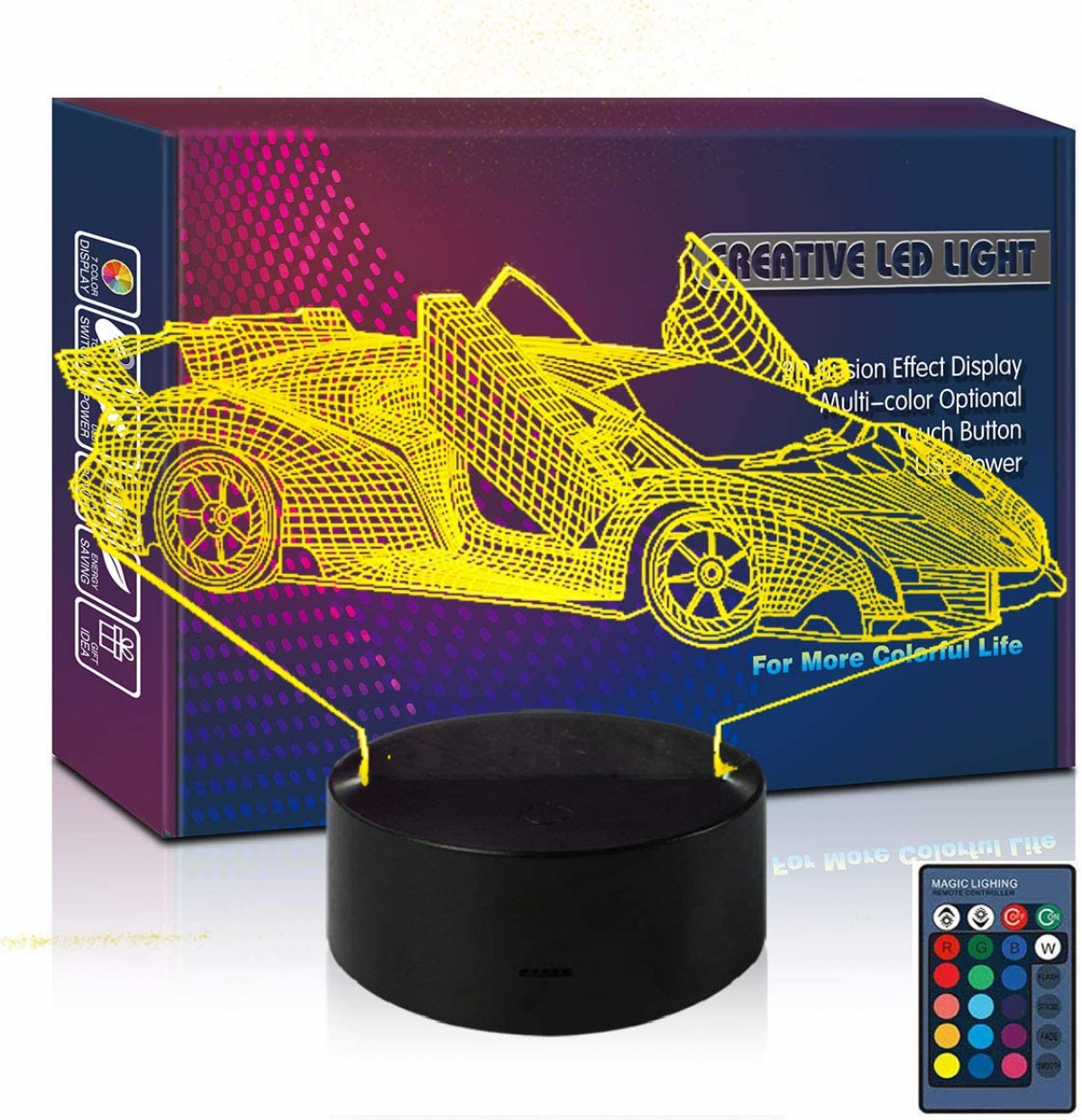 Racing Car Night Light LED 3D Illusion USB Present 16 Color Remote ...