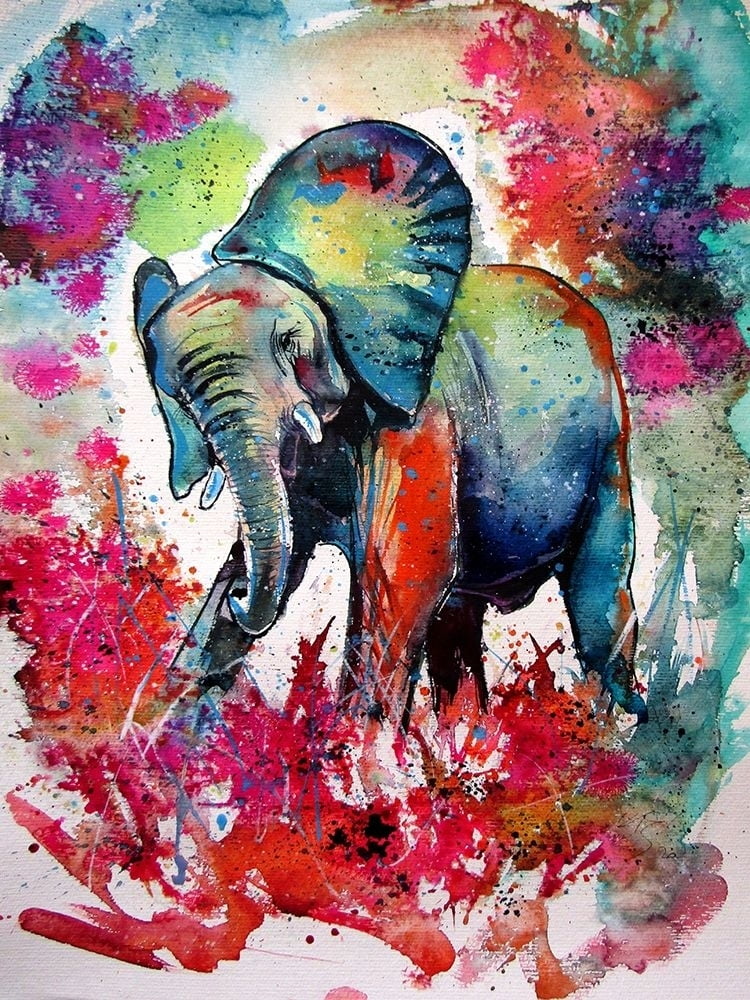 Prints Happy Elephant Print Art & Collectibles etna.com.pe