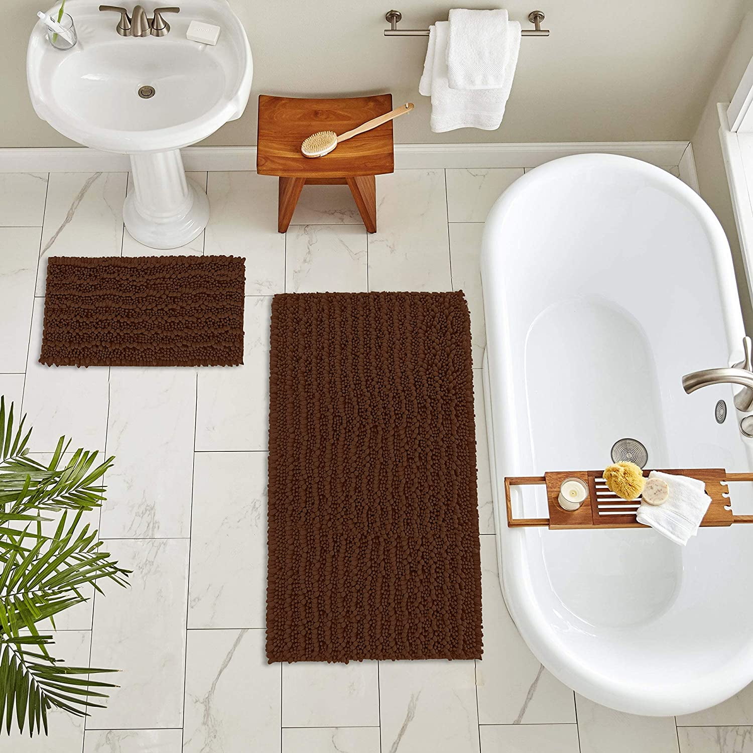 Zebrux Non Slip Thick Shaggy Chenille Bathroom Rugs, Bath Mats for ...