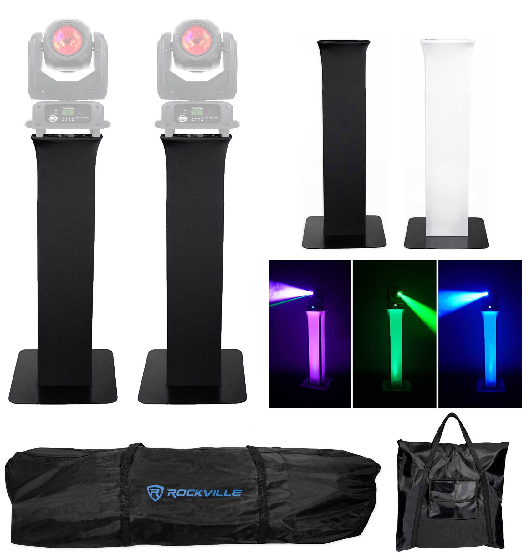 Pair Totem Stands+Black+White Scrims For (2) American DJ Vizi Beam ...
