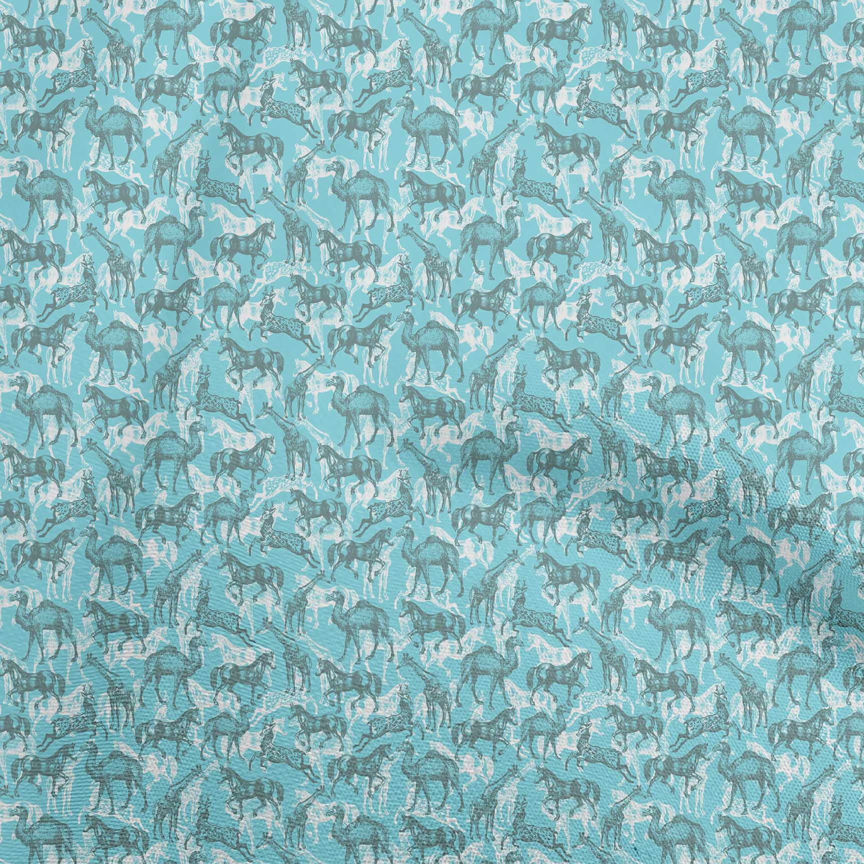 oneOone Cotton Cambric Turquoise Blue Fabric Print Fabric For Sewing ...
