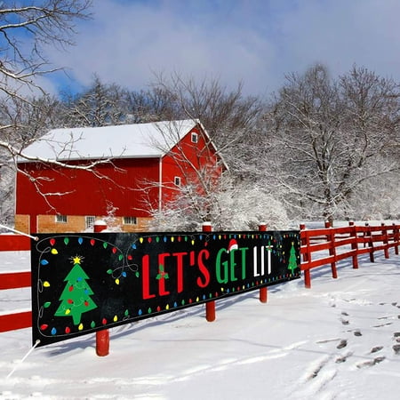 Let's Get Lit Banner, Large Christmas Light Fabric Sign Funny Christmas ...