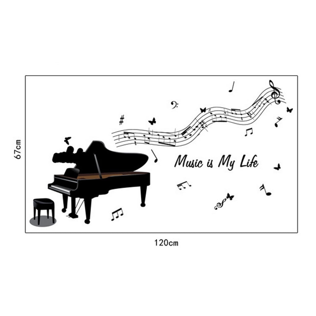 3D Piano Black Rhythm Music Note Wall Stickers Removable PVC Wall Decal ...