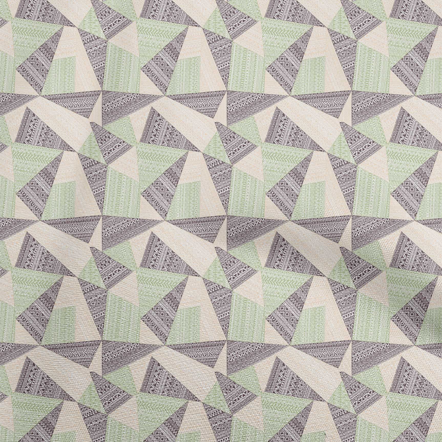 oneOone Cotton Poplin Light Green Fabric Tribal Sewing Material Print ...