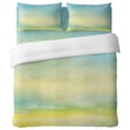 Blue Green Gradient Background Queen Size Bed Set,Yellow Abstract Art ...