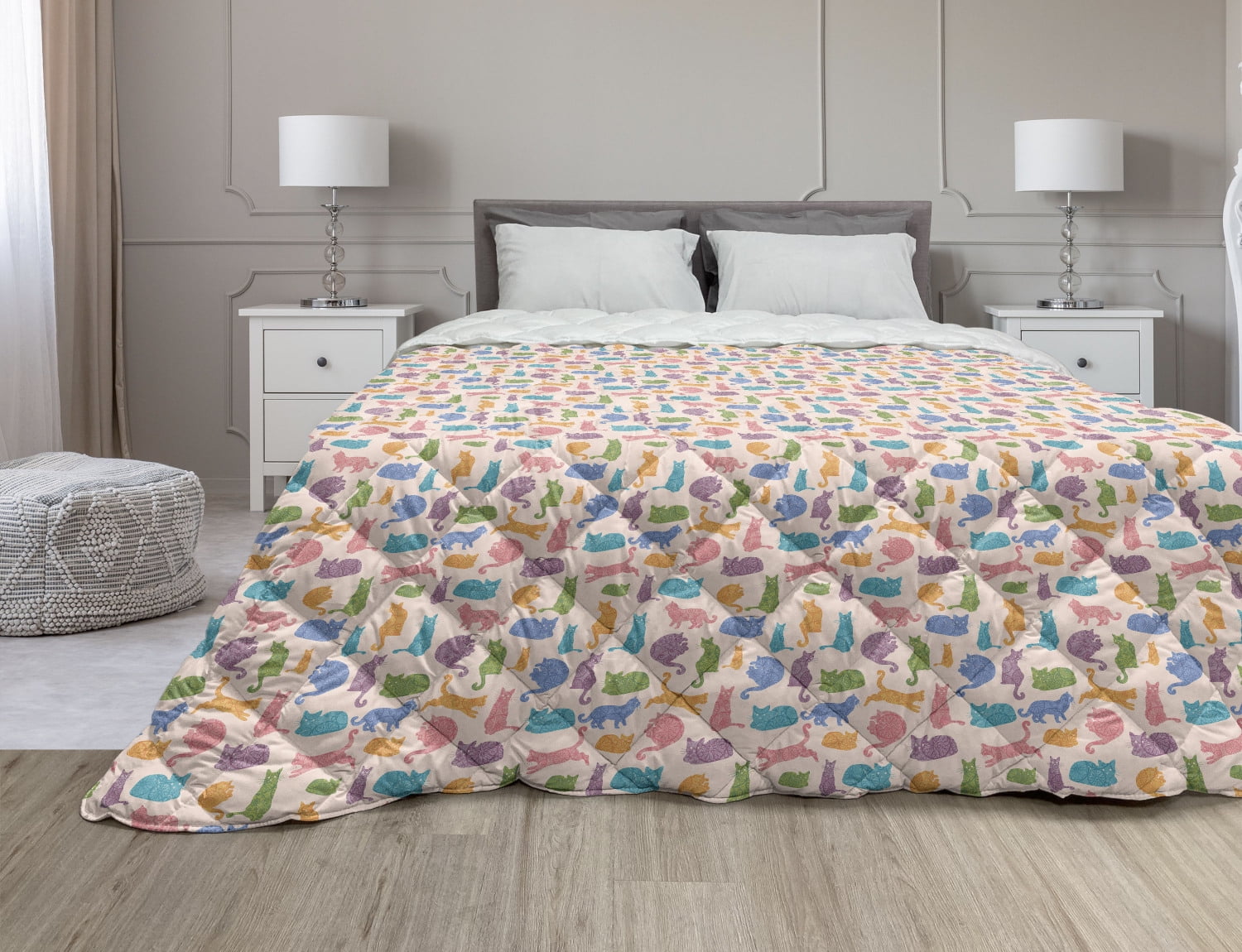 Cat Down Alternative Comforter, Black Silhouettes in Different ...