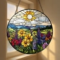 Nature Landscape Stained Glass Style Window Suncatcher, Floral Meadow ...