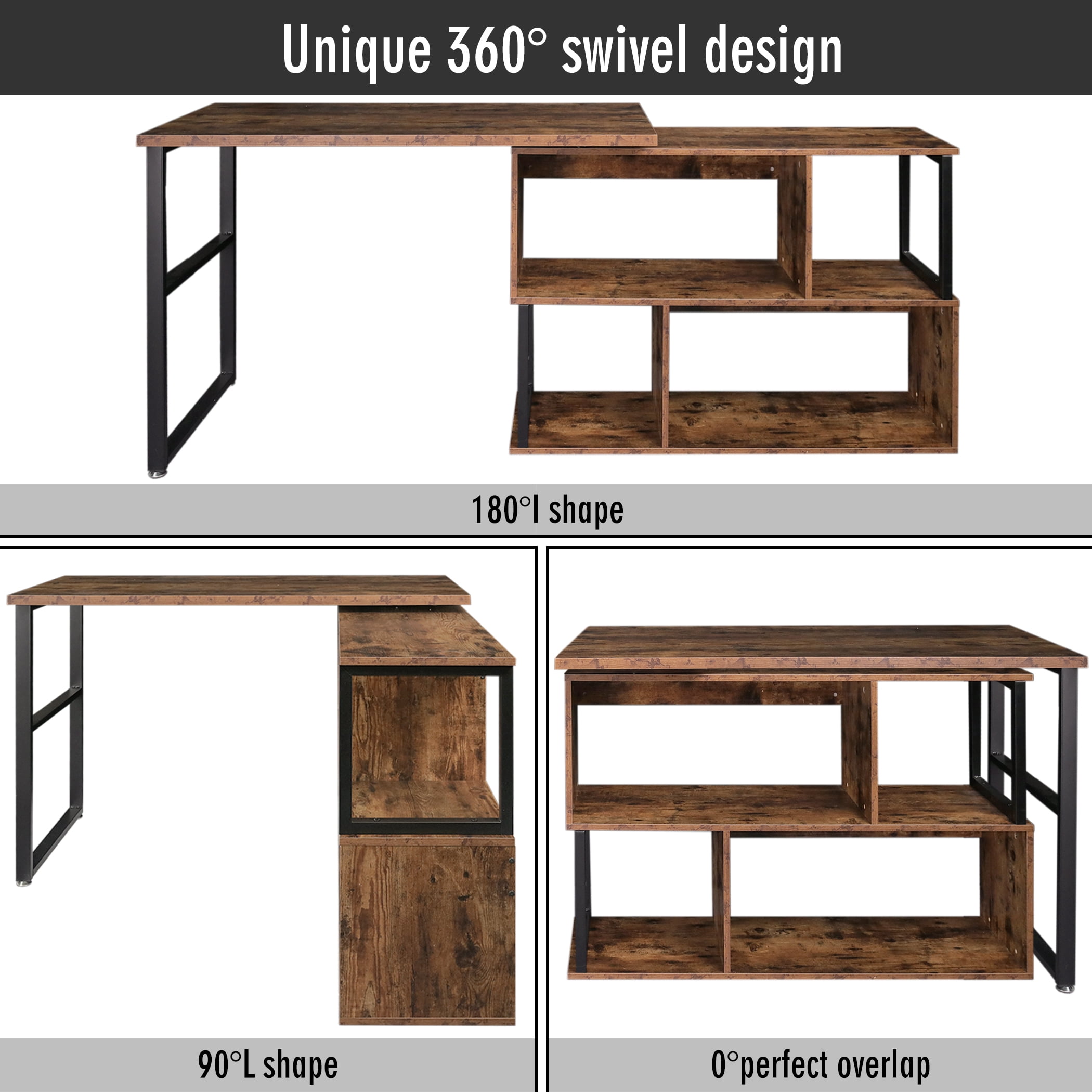 Buy Tektalk L-Shaped Rotatable Corner Table Swivel Desk with Storage ...