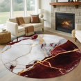 5ft Round Rug Marble Red Area Rugs for Living Room Bedroom Washable Non ...