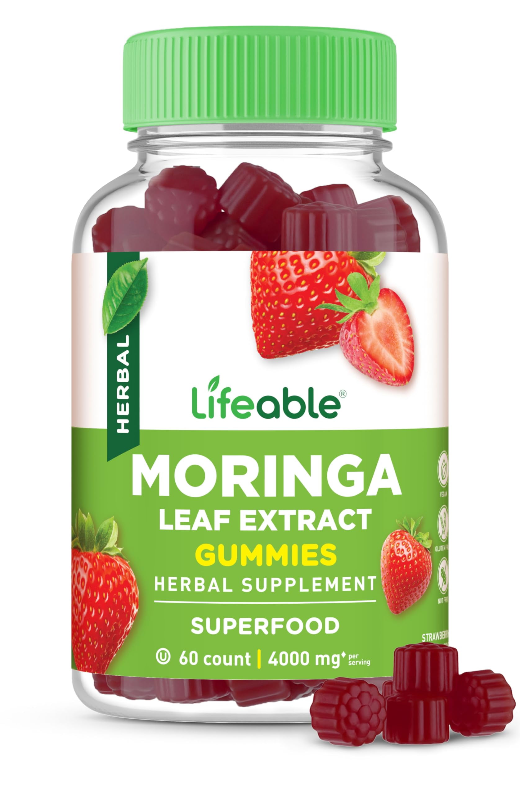 Suplemento: gomitas de moringa Lifeable, extracto de 4000 mg, 60 ...