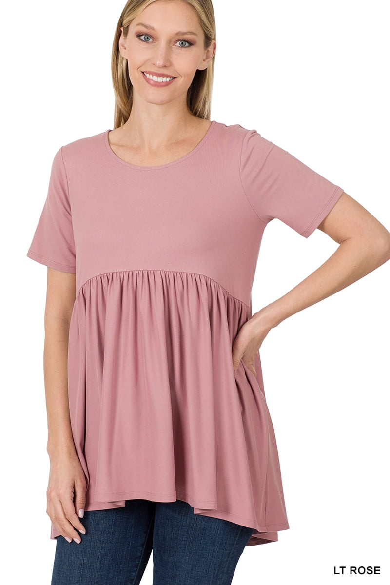 Zenana Women & Plus Round Neck Brushed DTY Short Sleeve Ruched Tunic ...