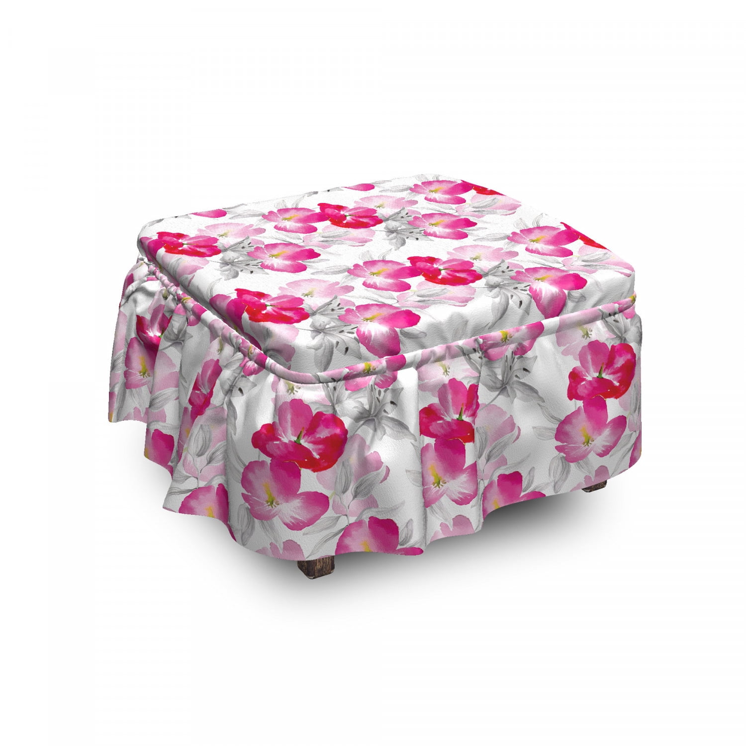 Floral Ottoman Cover, Watercolor Poppy Romance, 2 Piece Slipcover Set ...