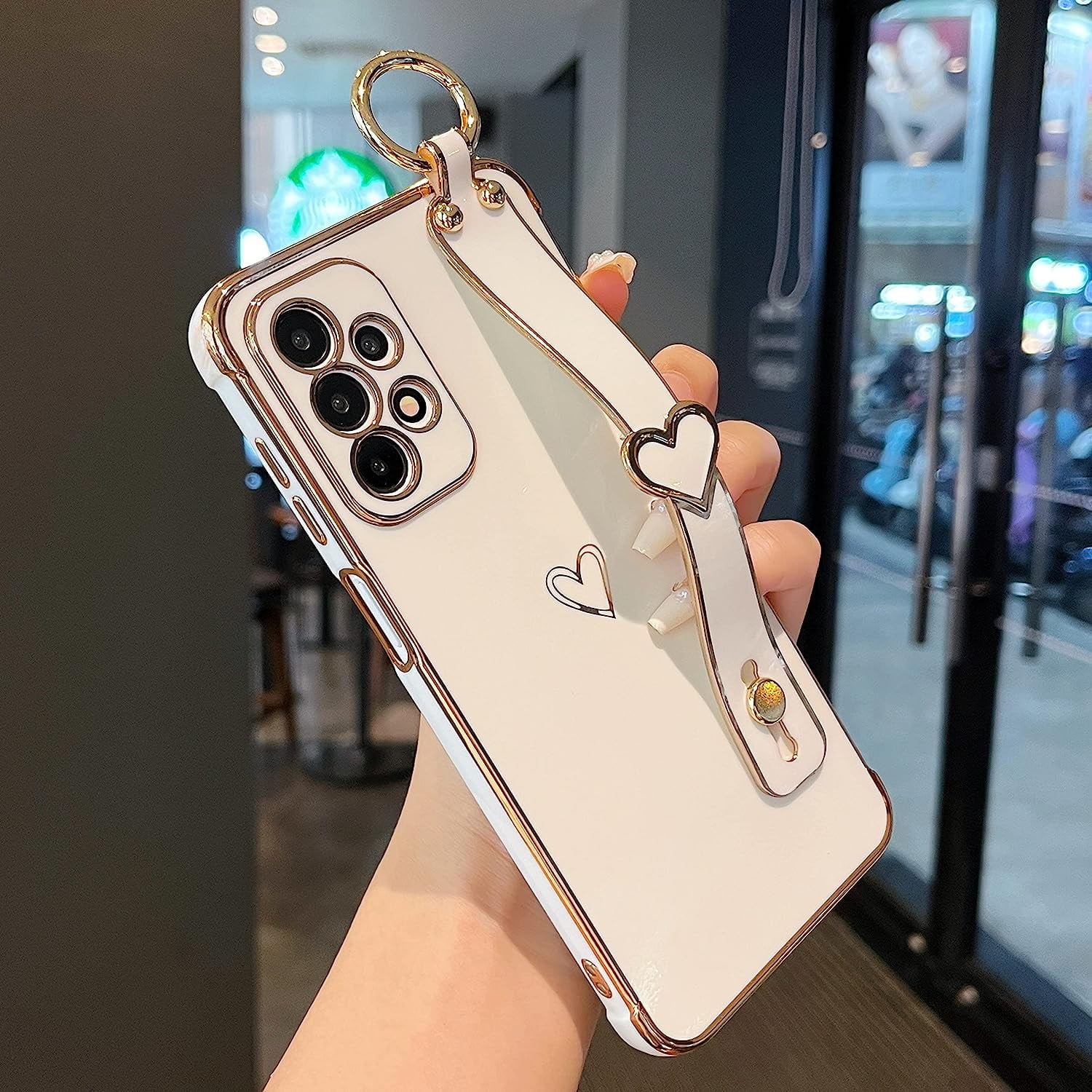 Samsung Galaxy A23 4G/5G Case with Kickstand,Luxury Cute Plating Edge Love Hearts Pattern Wrist ...