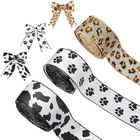 3 Rolls 30 Yards Animal Print Wired Edge Ribbons Leopard Cheetah Print ...