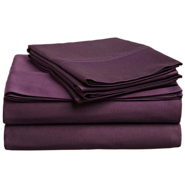 100% Combed Cotton Queen Sheet Set, 300TC, Solid, Plum - Walmart.com ...