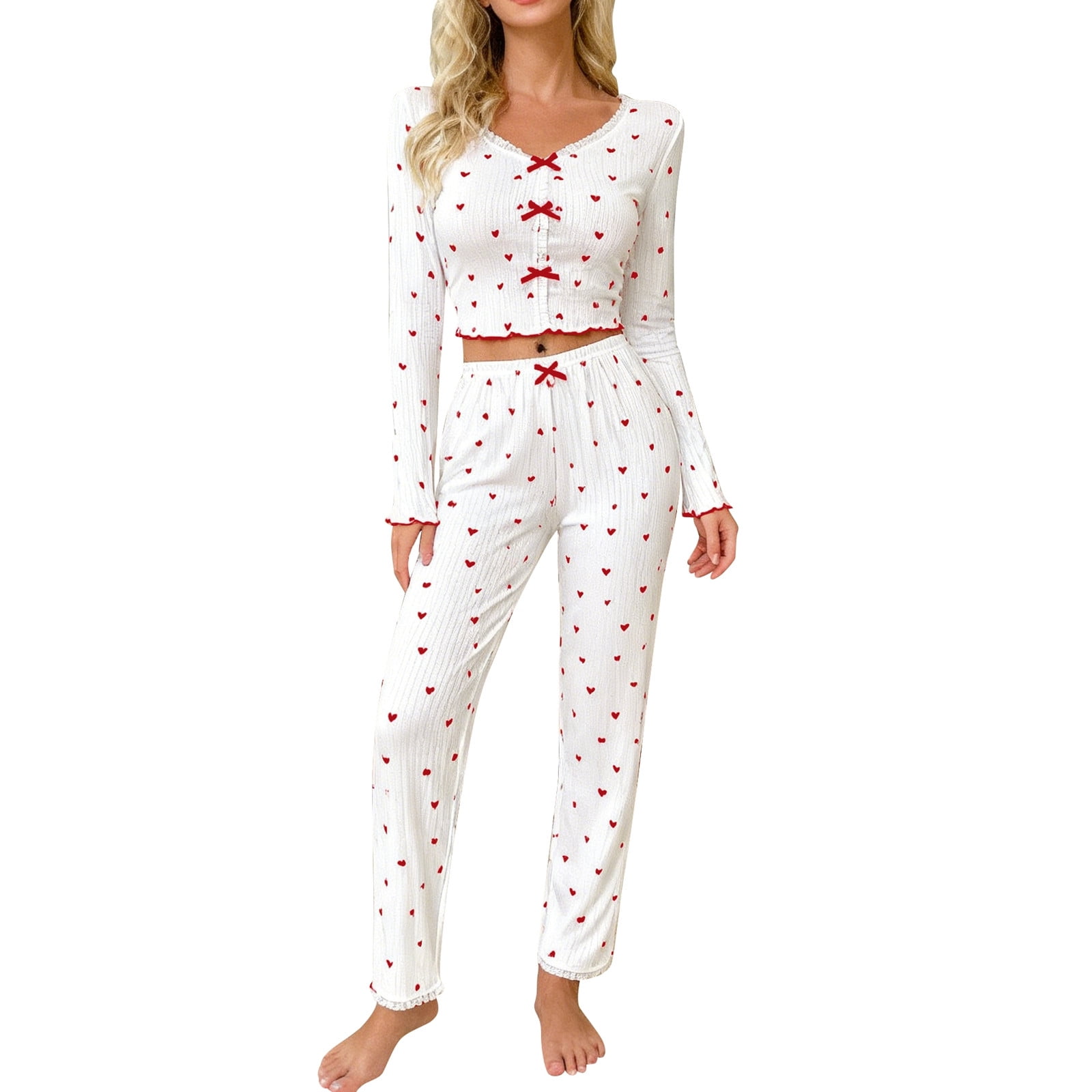 Click here for Zhangmingxx Women Cozy Heart Jacquard Pajama Set F... prices