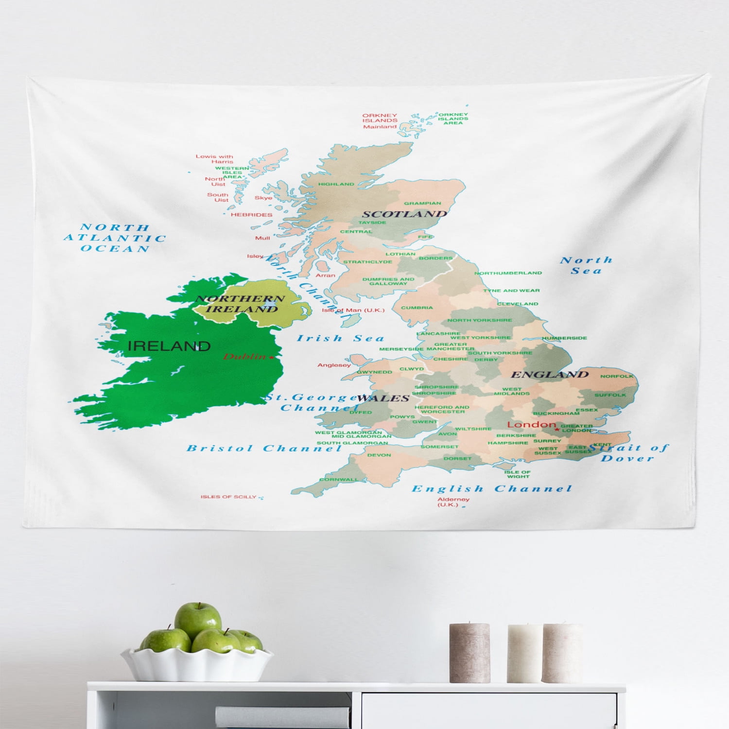 Ireland Map Tapestry, Contemporary Irish Design of Calligraphy and Map ...
