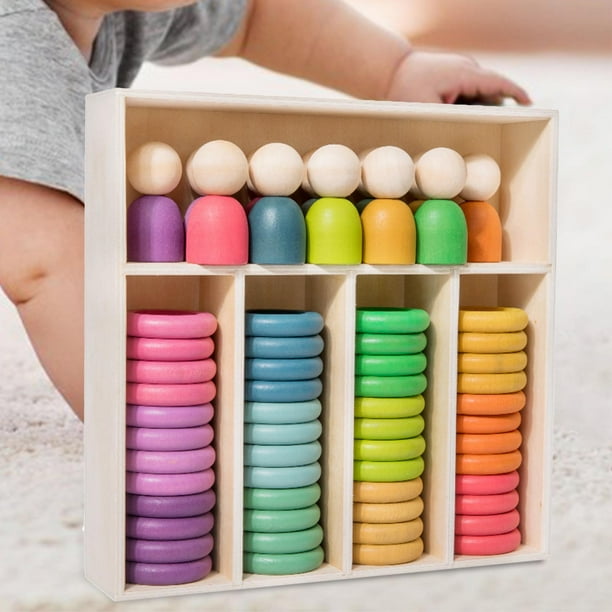 Wooden Rainbow Stacking and Sorting Toy Wooden Rainbow Stacker Game for ...