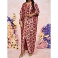 Burgundy Elegant Modest Maxi Tunic Dress With Gold Floral Jacquard ...