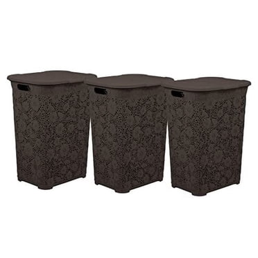 Superio 50L Large Lace Plastic Laundry Hamper with Lid - Brown (3 Pack ...