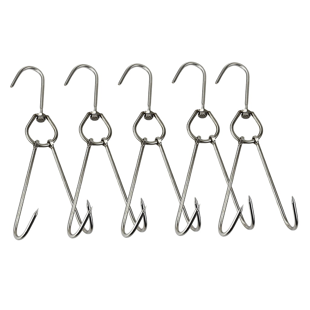 5 Pieces Stainless Steel Double Meat Hooks Butcher Drying BBQ Hanging ...