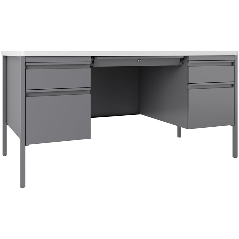Space Solutions 30x60 Double Pedestal Metal Desk with T-Mold Top Silver ...