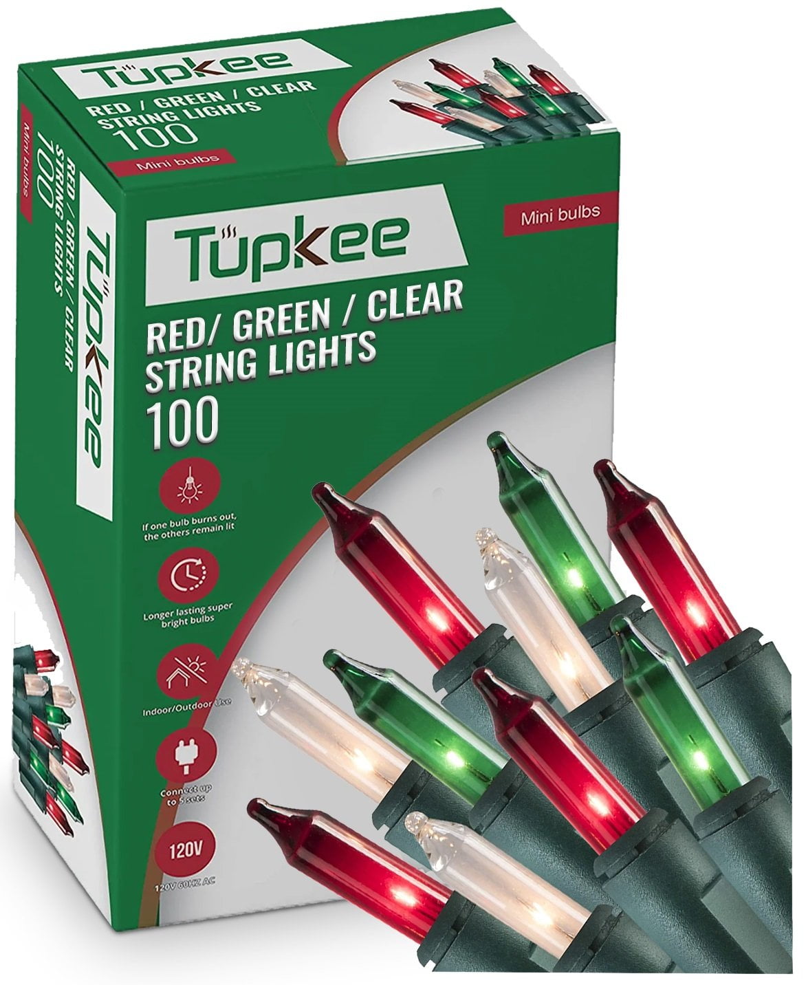 Christmas String Lights 100 Count - Incandescent Mini Red, Green, and ...