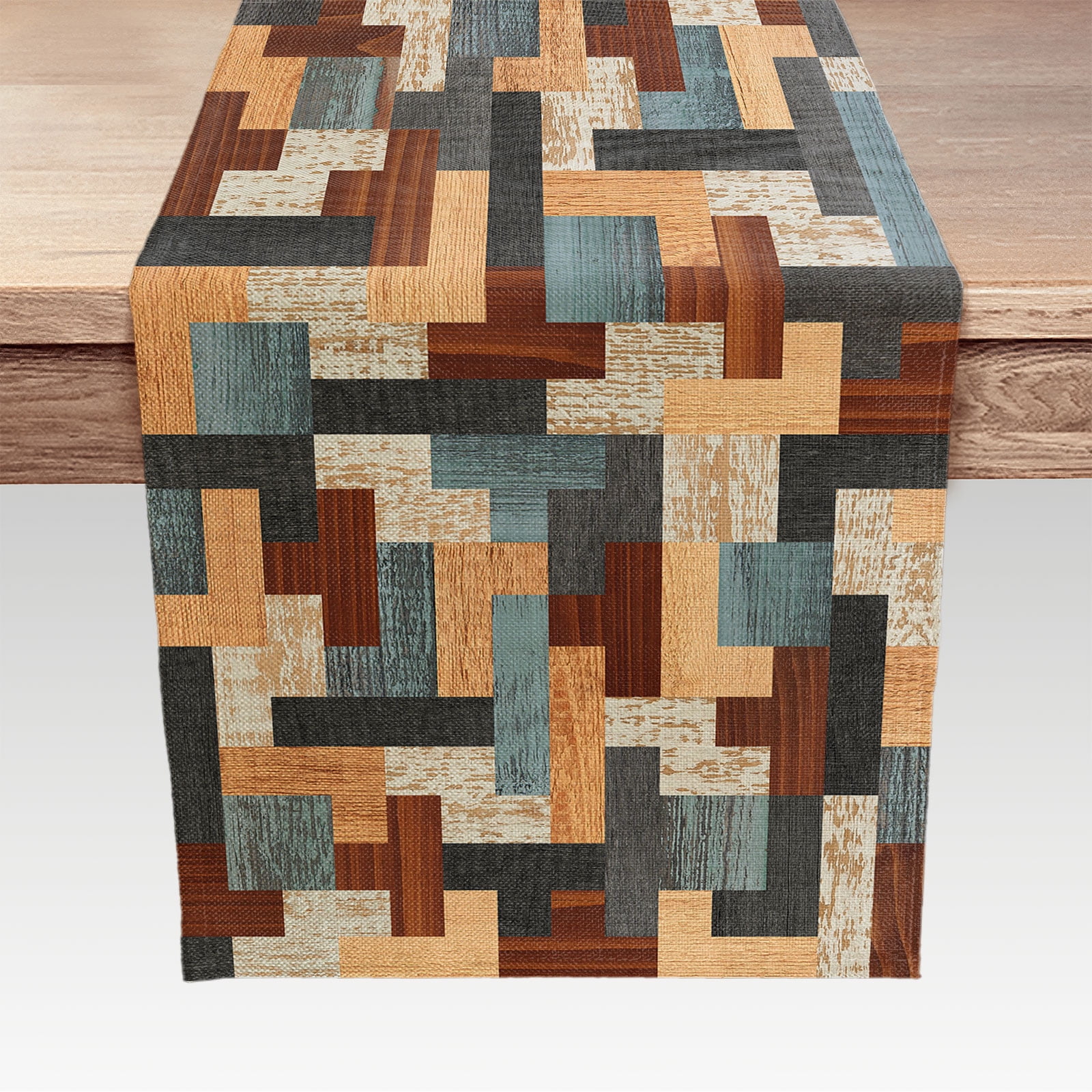 Linen Rustic Table Runners, Retro Farm Barn Wood Grain Blue and white ...