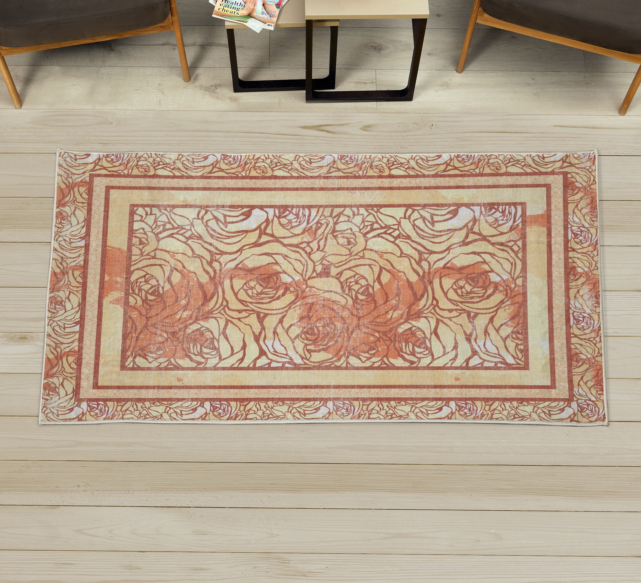 Floral Decorative Rug, Romantic Composition of Love Flowers Blossoming ...