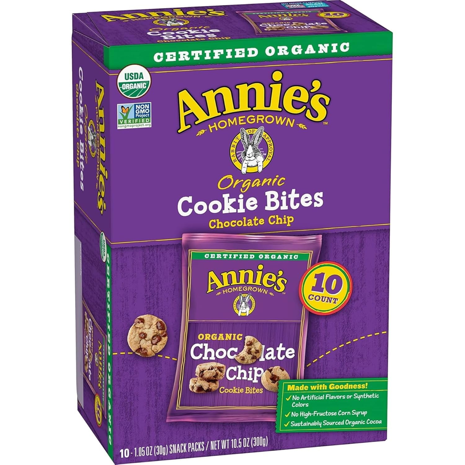 Annie's Organic Chocolate Chip Cookie Bites, 10 Pouches, 10.5 oz ...