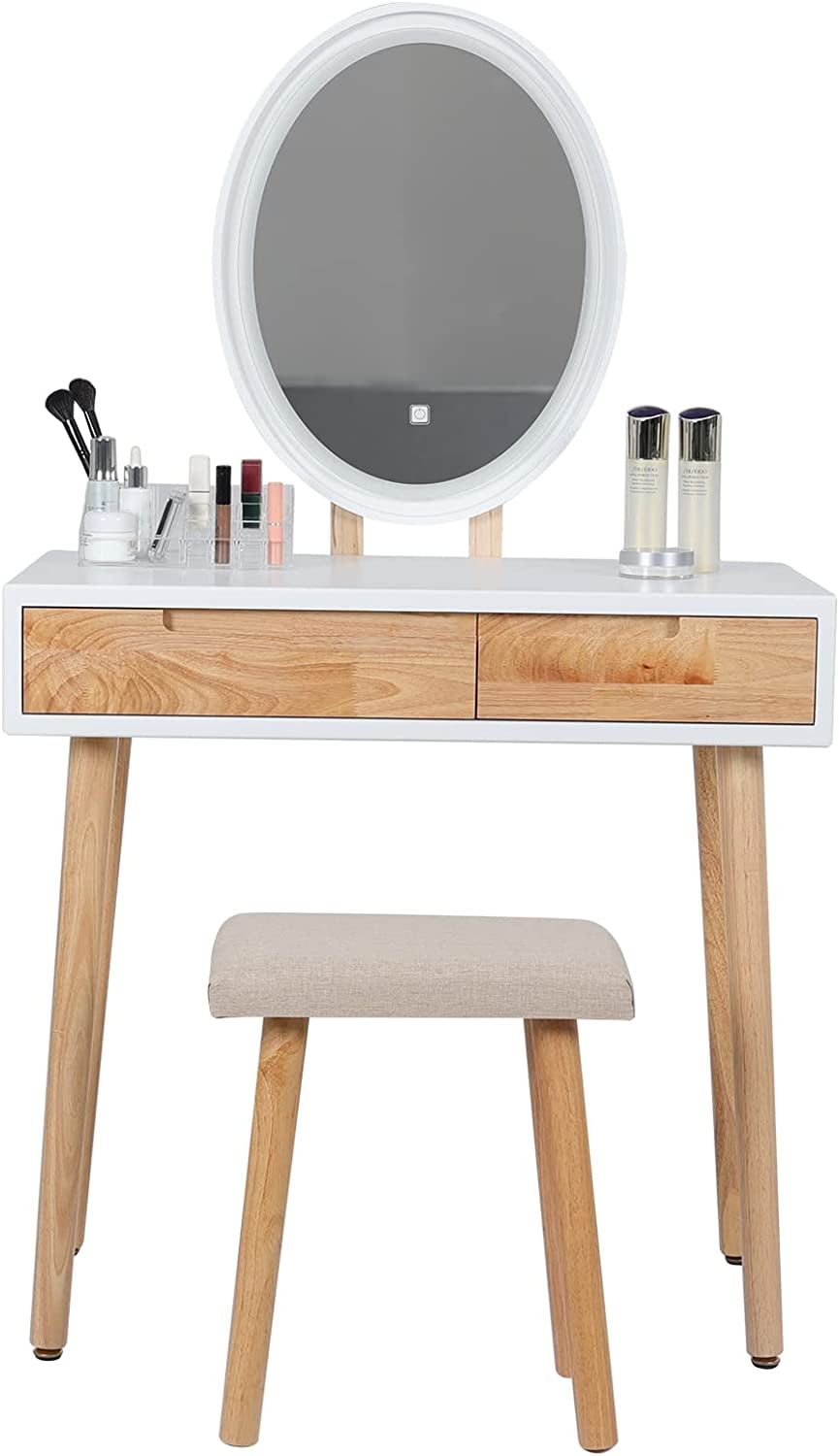 FULLWATT Modern Dressing Table Stool Set Makeup Mirror with LED Lights ...