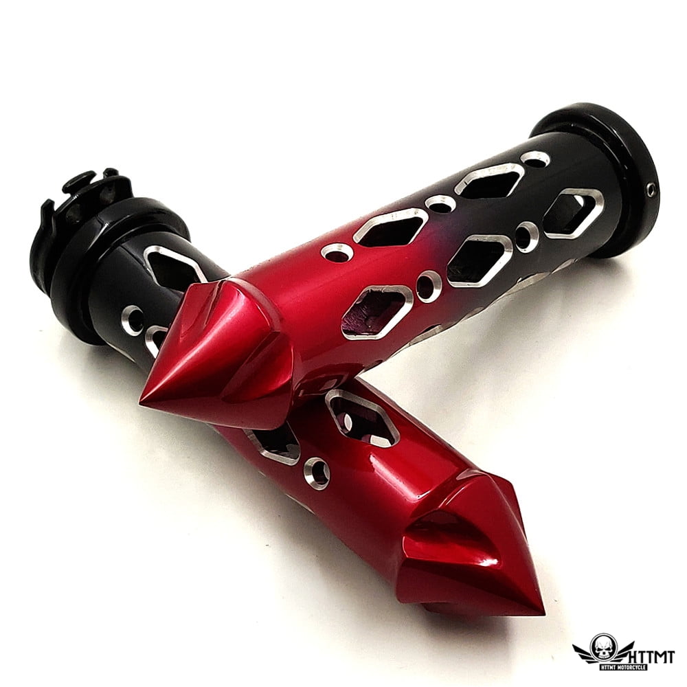 HTTMT- Black Red Cruiser Motorcycle 7/8" Inch Spike Hand Grips ...