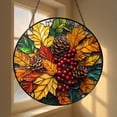 Autumn Stained Glass Suncatcher – Pinecones and Fall Leaves Window ...