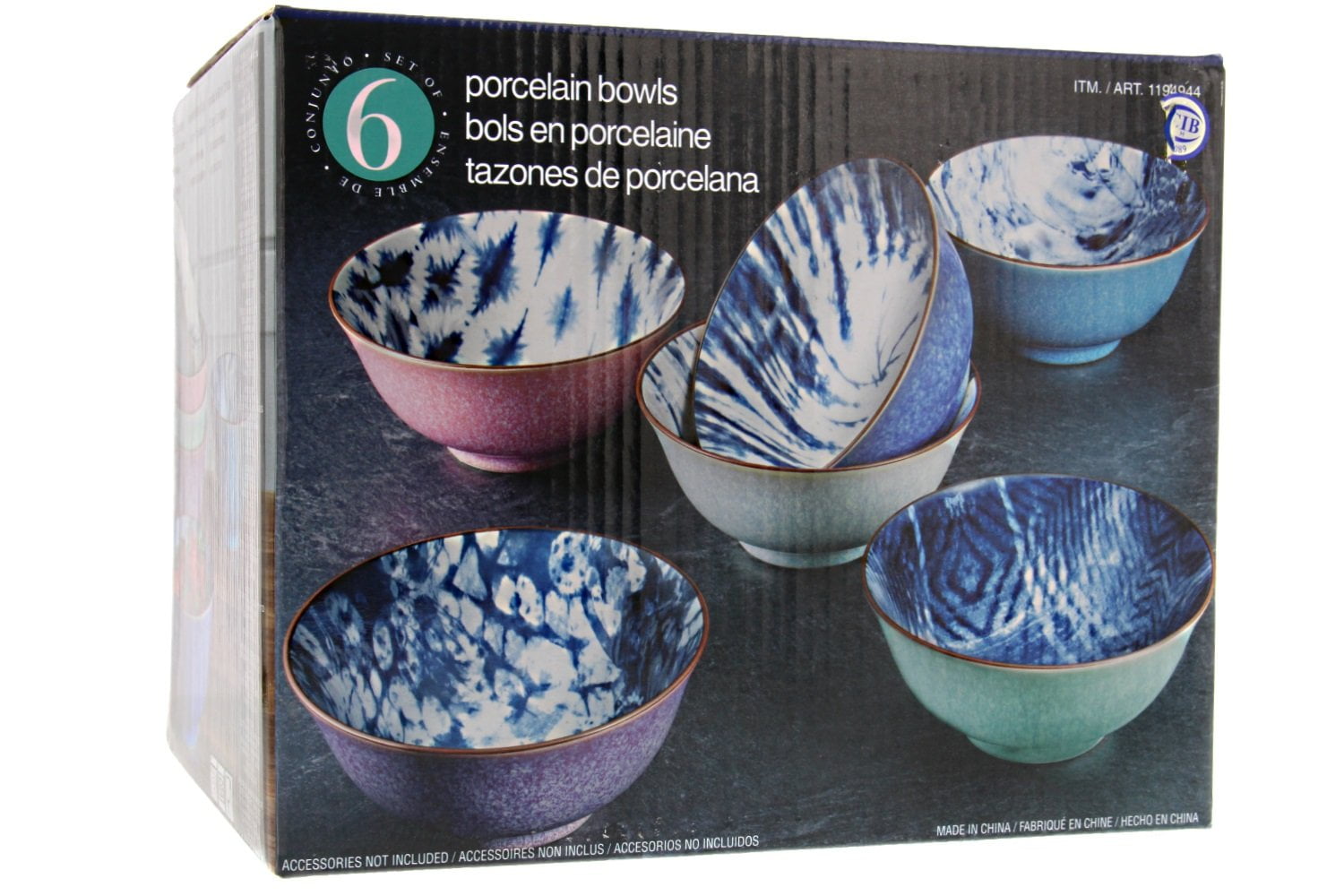 Porcelain Bowls with Blue & White Marble Interior Pattern, 23oz Each ...