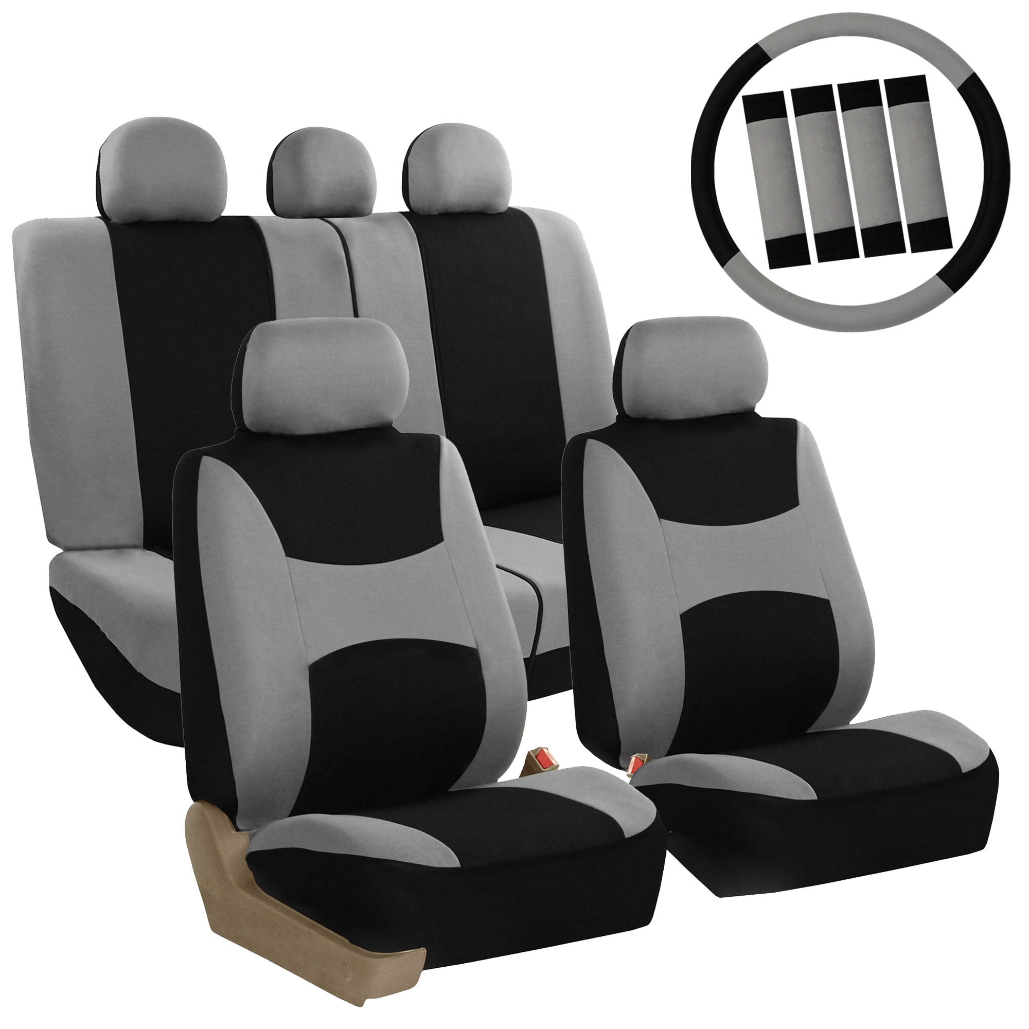FH Group Universal Fit Cloth Car Seat Covers W Steering Cover Belt fh-group-universal-fit-cloth-car-seat-covers-w-steering-cover-belt