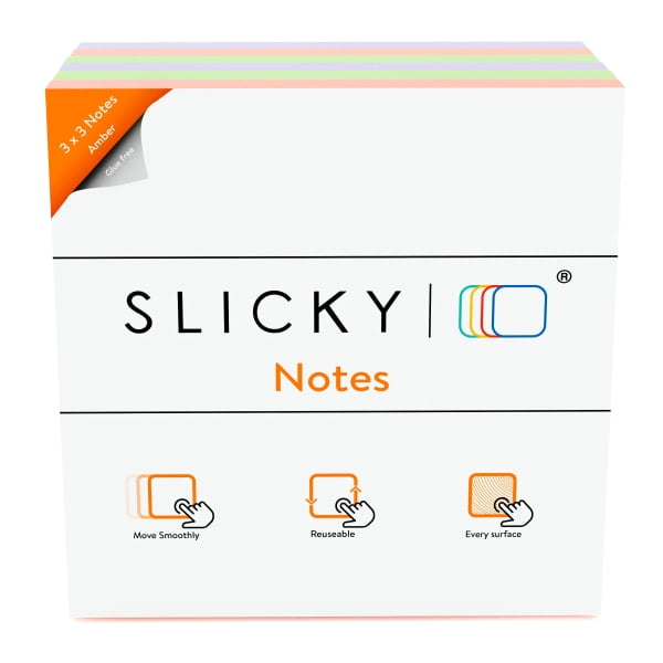 Slickynotes Self-Stick Notes, 3" x 3", 100% Recycled, Assorted Colors ...