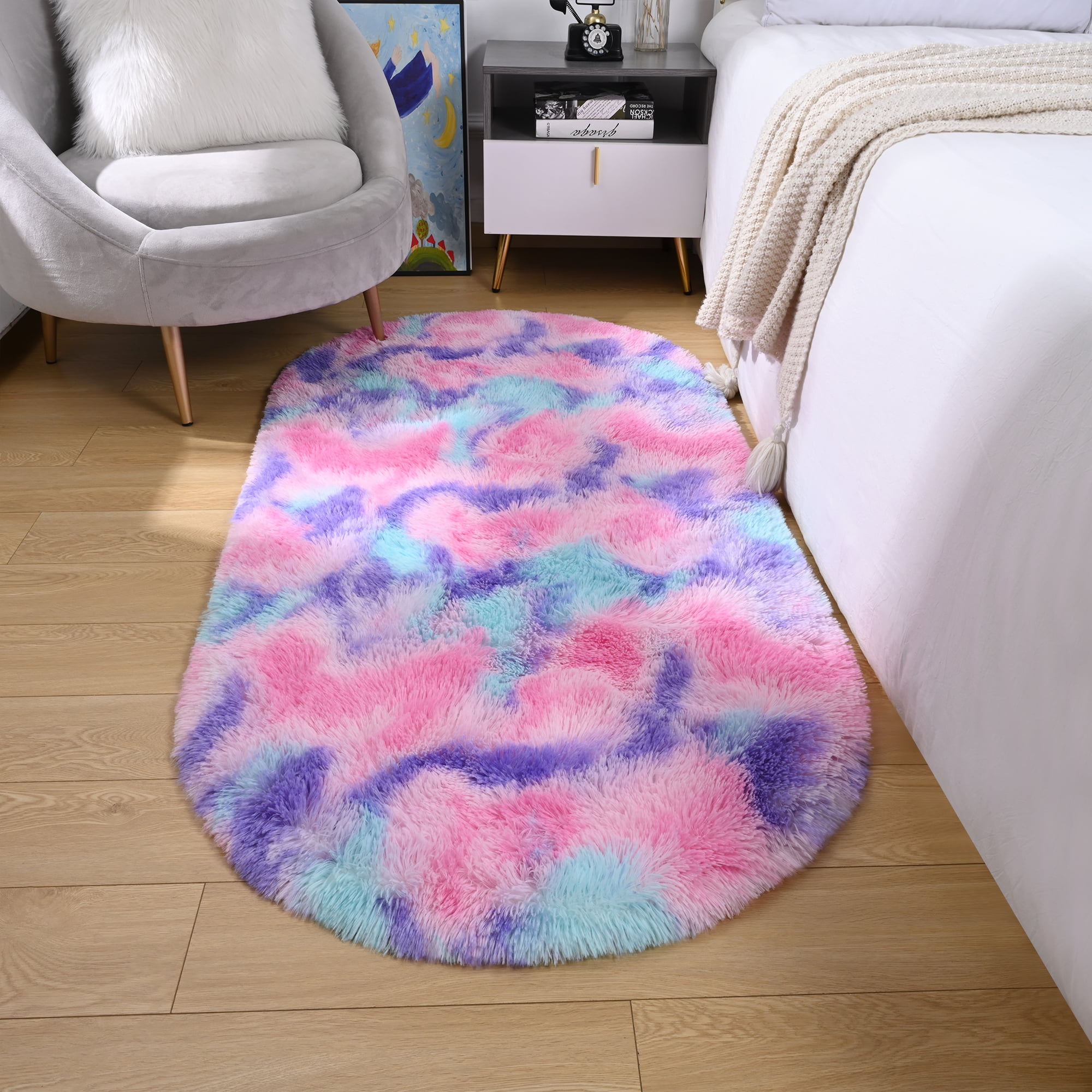 Dwelke Fluffy Rugs for Bedroom,Shag Cute Area Rug for Girls/Boys and ...