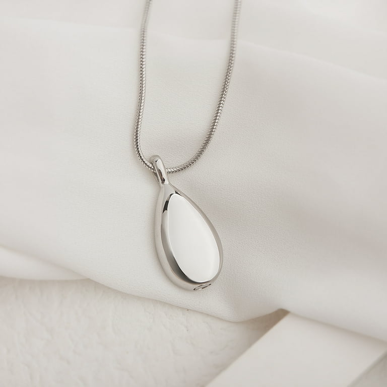 Anavia Memory Teardrop Keepsake Ashes Necklace Urn Pendant Cremation Memorial Jewelry Urn Necklace for Human Ashes Silver Necklace