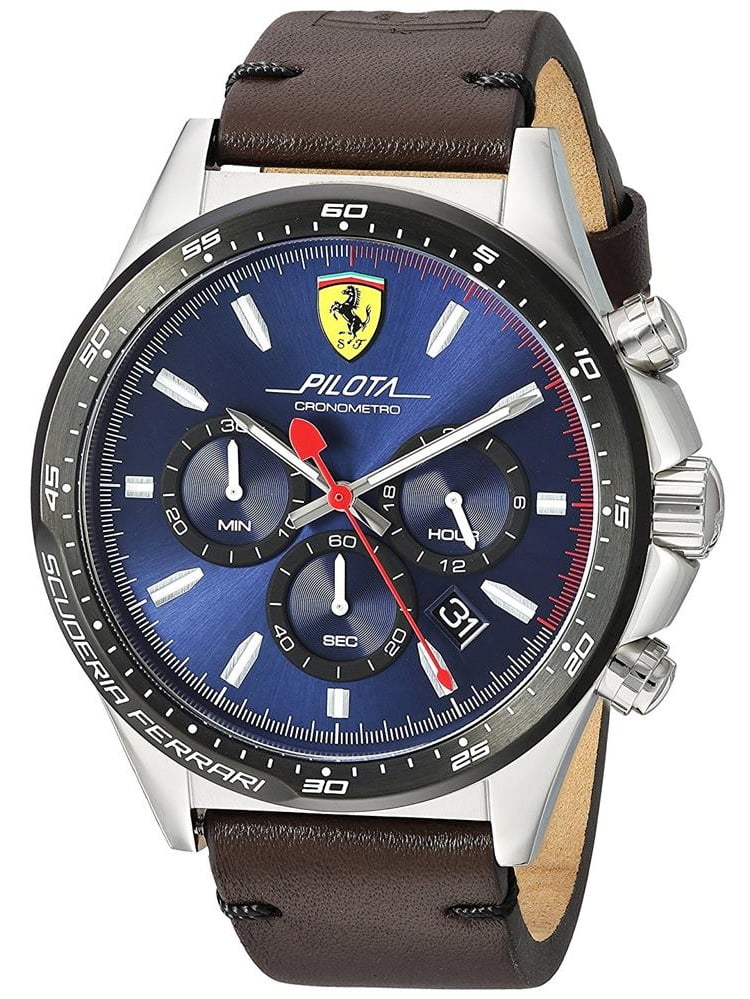 Ferrari Men's 46mm Brown Leather Band Steel Case Quartz Blue Dial ...