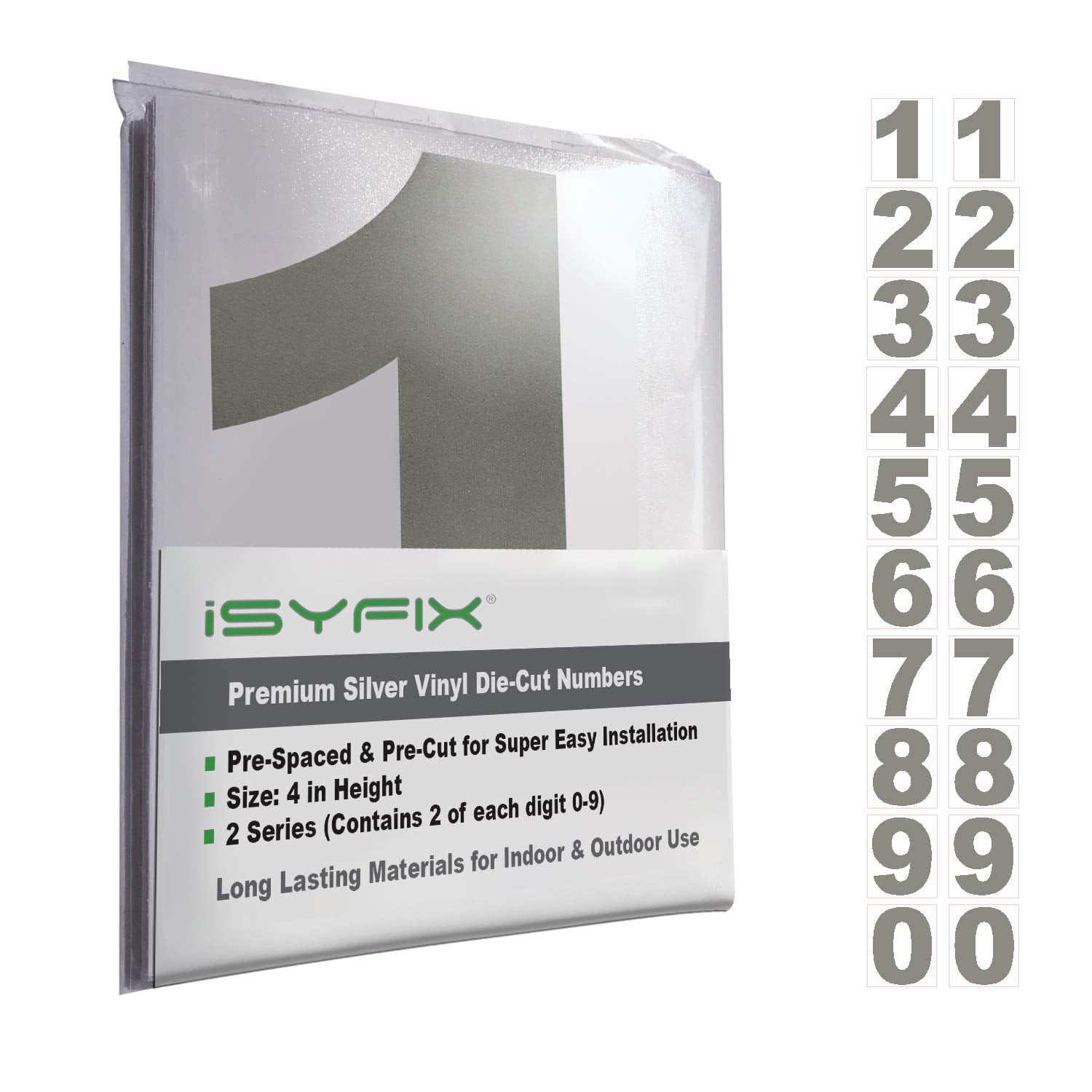 iSYFIX Silver Vinyl Numbers Stickers - 4 Inch Self Adhesive 2 Sets ...