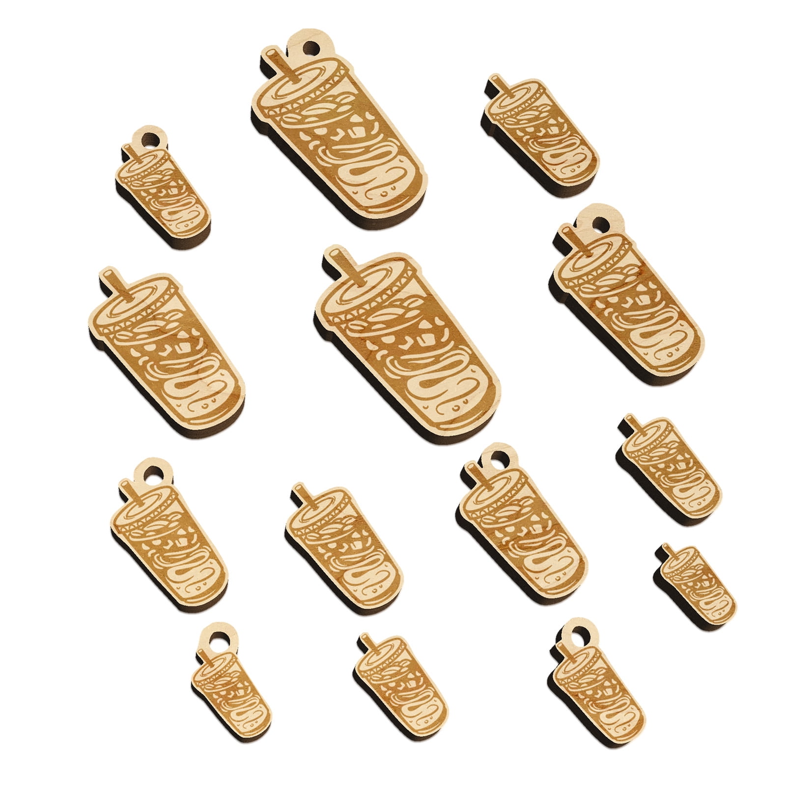 Iced Coffee To Go Wood Mini Charms Shapes DIY Craft Jewelry - With Hole ...