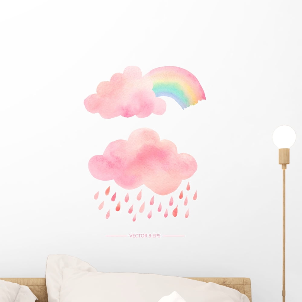 Watercolor Rainbow Rain Clouds Wall Decal Sticker Set Wallmonkeys Peel ...