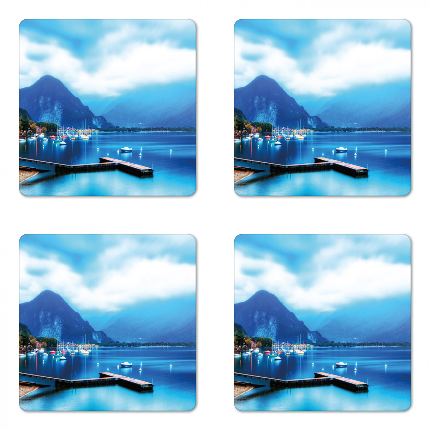 Country Coaster Set of 4, Italian Village with Harbor and Sail Boats ...