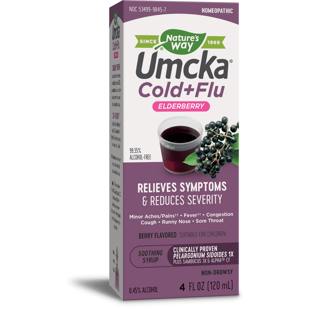 Umcka Cold + Flu Elderberry Syrup Berry Flavored Non-Drowsy 4 Oz ...