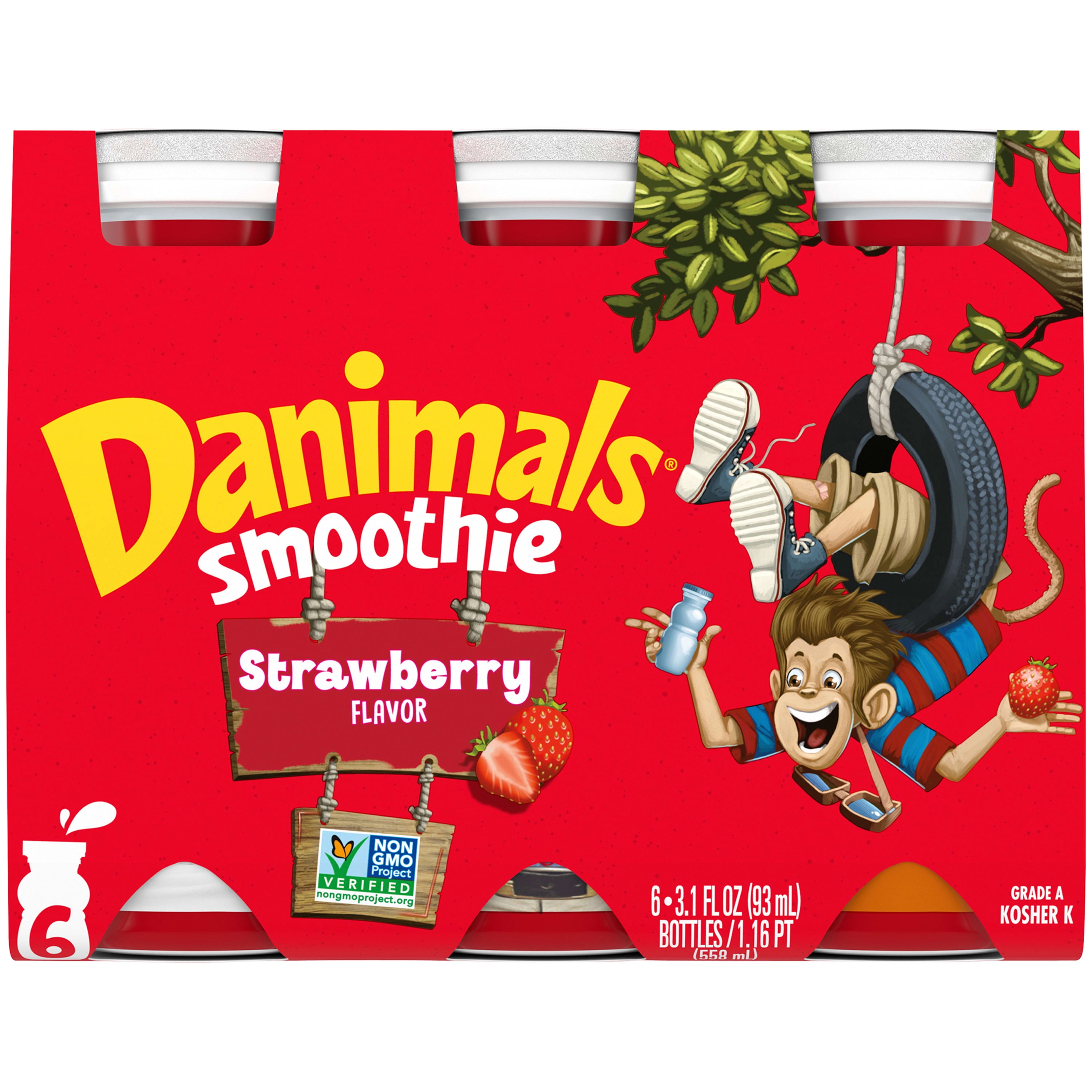 Danimals Strawberry Explosion Smoothies, 3.1 Oz. Bottles, 6 Count ...