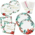 SHILIU-100 Christmas Party Paper Plates Napkins and Cups Set Poinsettia ...