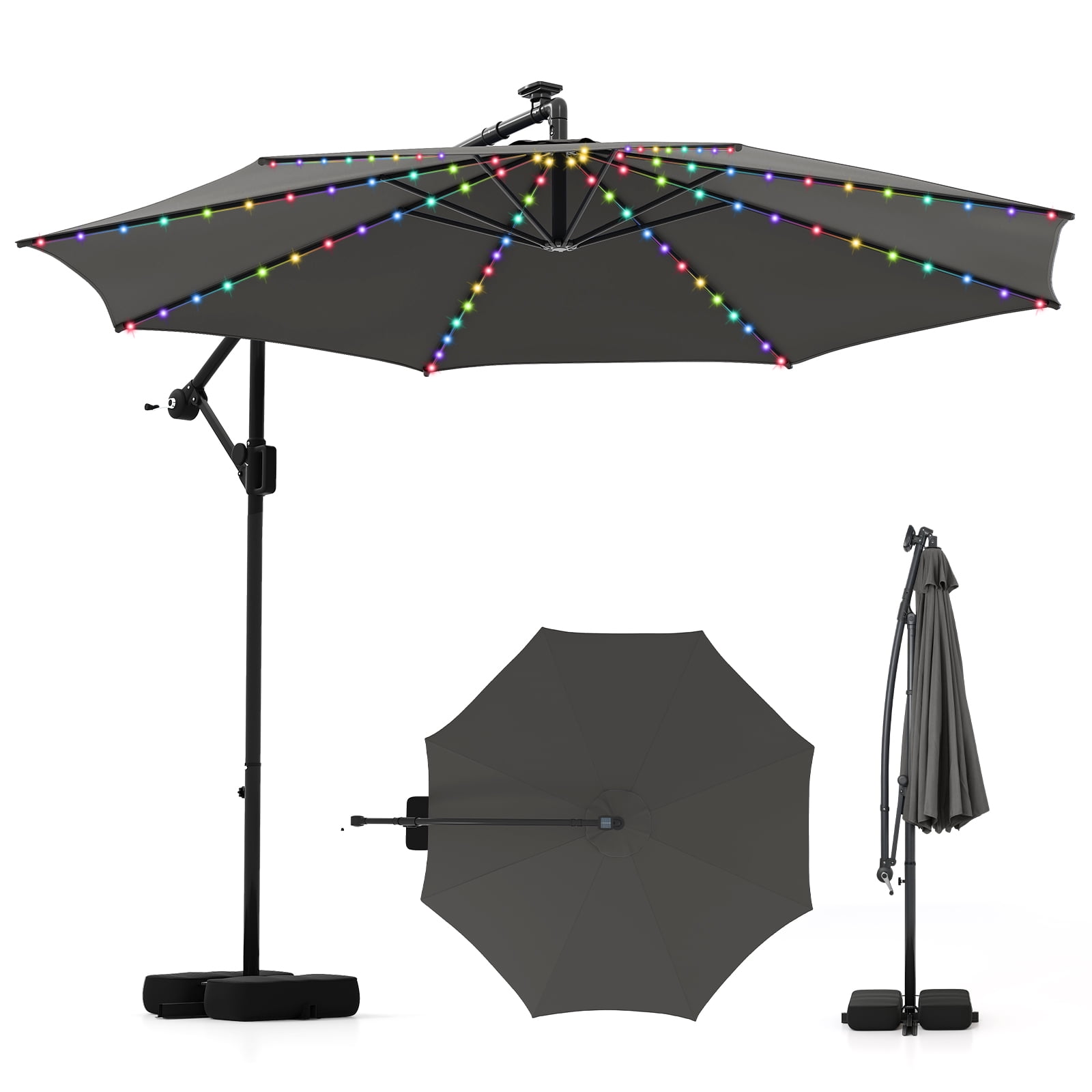 Click here for Costway 10 Ft Solar Offset Hanging Umbrella With 9... prices