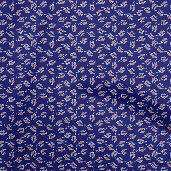 oneOone Cotton Poplin Blue Fabric Floral Dress Material Fabric Print ...