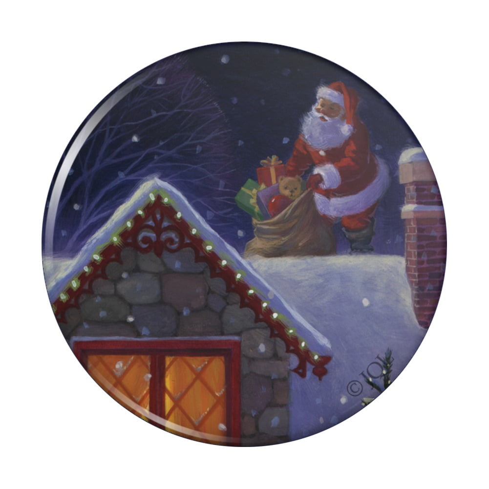Christmas Holiday Santa Claus on Roof Pinback Button Pin - Walmart.com
